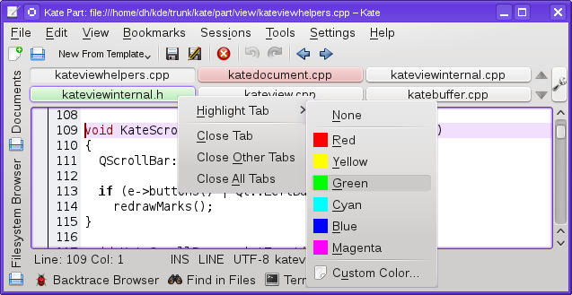 Kate s Tab Bar Plugins Kate