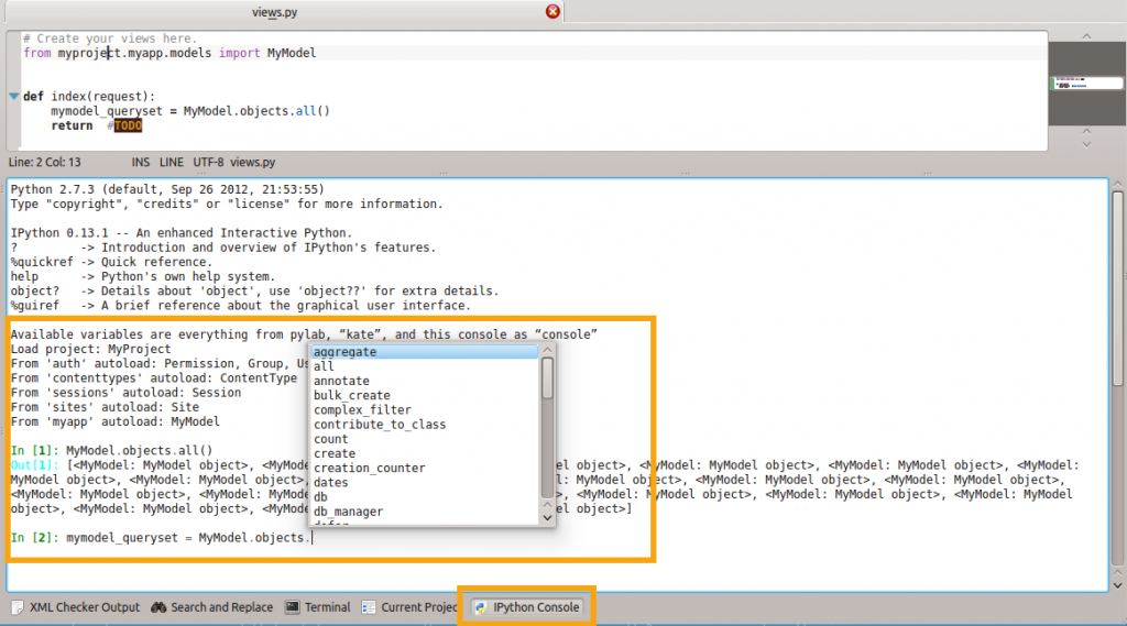 A rich python console and more in Kate editor - Kate